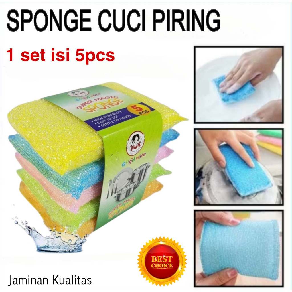 Jual SPONGE CUCI PIRING WARNA WARNI / MAGIC SPONGE RAINBOW 1SET ISI 5 ...