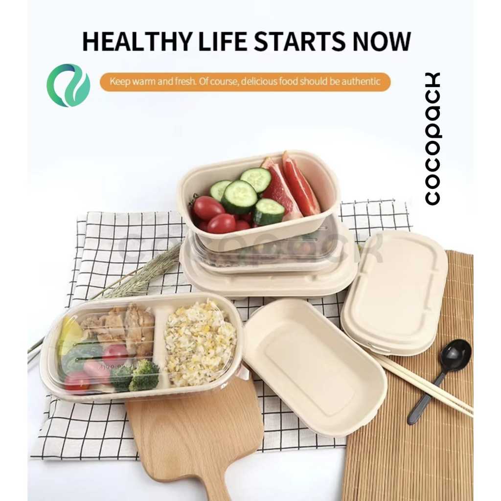 Jual Bagasse Oval 850ml Sekat 2 dan Tanpa Sekat Tutup Pulp 10 PCS | Shopee Indonesia