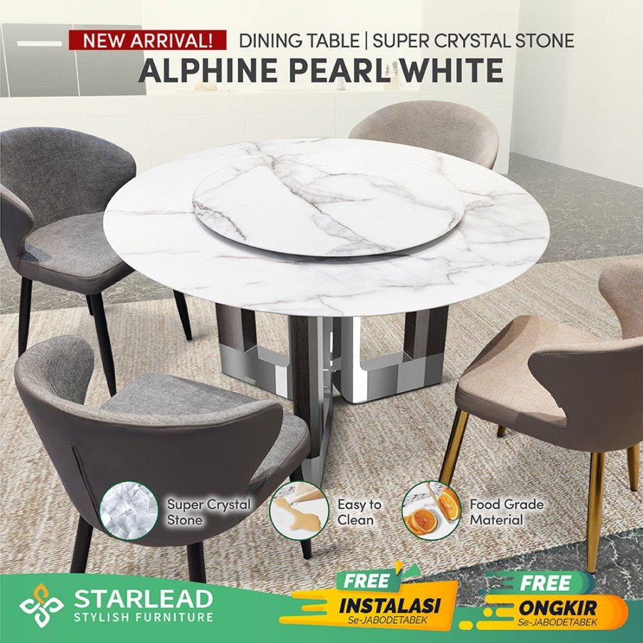 Jual STARLEAD Meja Makan Super Crystal Alphine Pearl White - 130x75cm ...