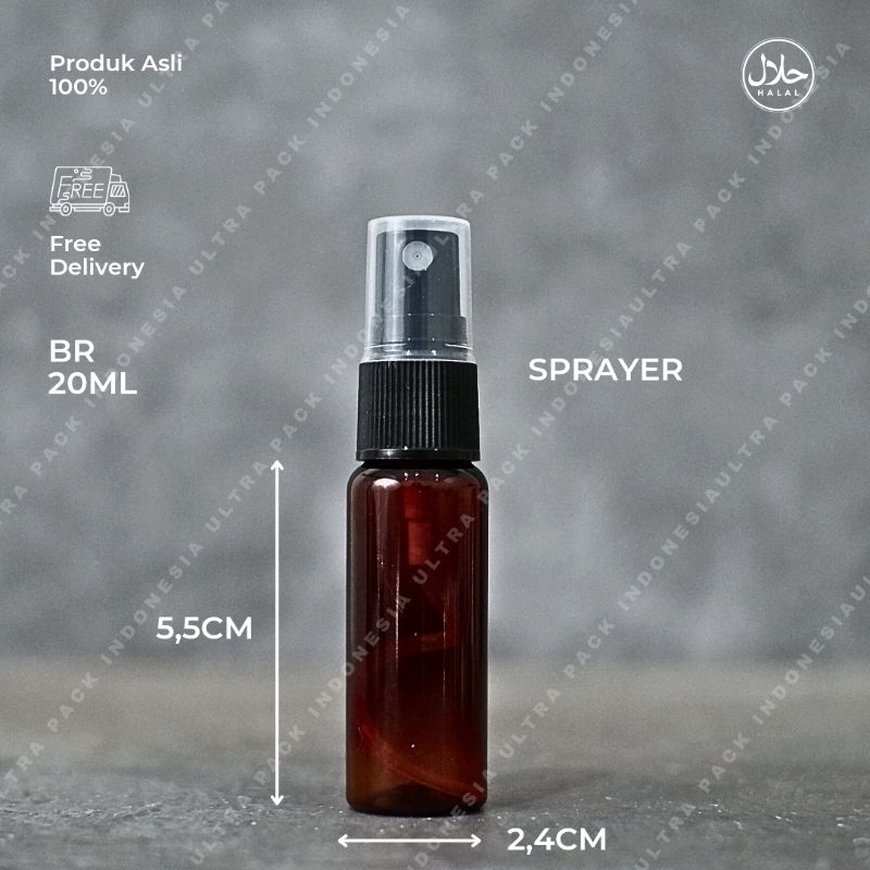 Jual KEMASAN BOTOL SPRAY ISI ULANG - BOTOL PET BR 20ML AMBER + SPRAYER ...