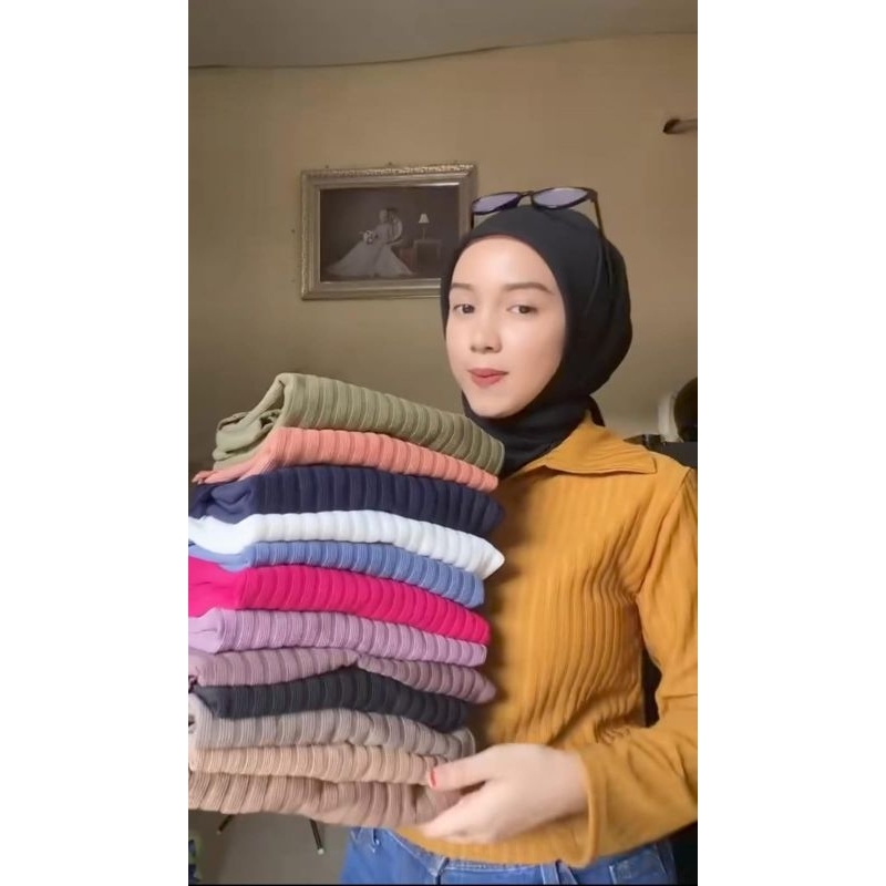 Jual baju crop top lengan panjang baju wanita viral bahan knit hornet ...