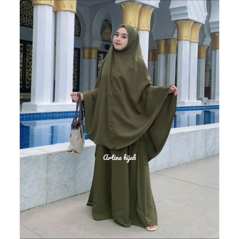 Jual gamis set hijab | gamis syar'i set khimar wolfis exlusive free cadar bandana | Shopee Indonesia