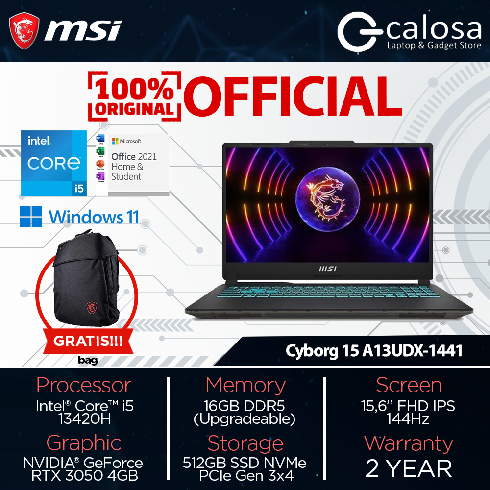 Jual MSI Cyborg 15 A13UDX (9S7-15K111-1441)Core i5-13420H 16GB 512GB SSD RTX3050 4GB 15.6″ FHD ...