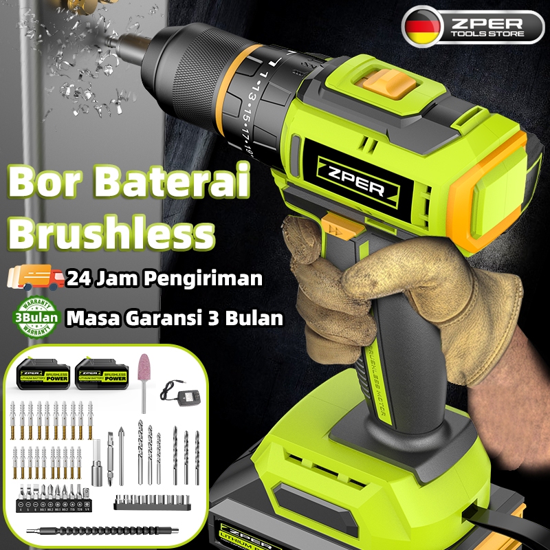 Jual ZPER Mesin Bor Baterai Motor Tanpa Sikat Bor Cordless Cas Listrik ...