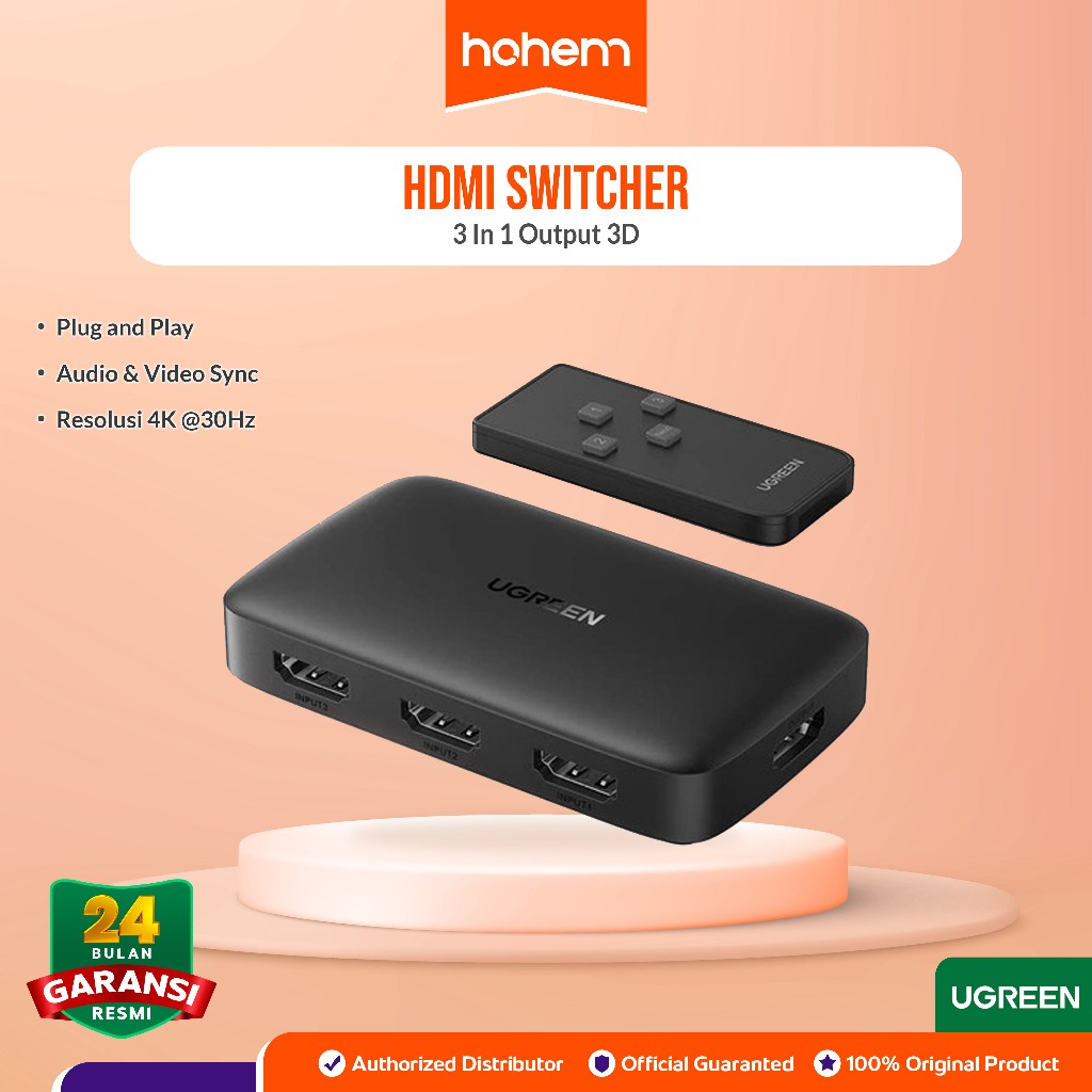 Jual UGREEN HDMI Switcher 3 in 1 Out 4K 3D with Remote Control Switch Adapter Splitter Split Ori ...