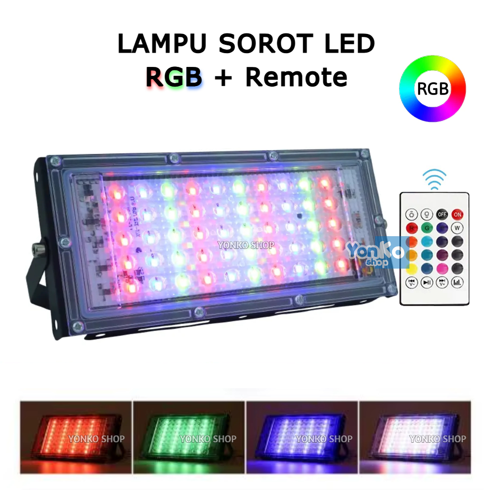 Jual Lampu Sorot LED 50 Watt DOB RGB Remote Waterproof / Lampu Tembak Floodlight Warna Warni 50W ...
