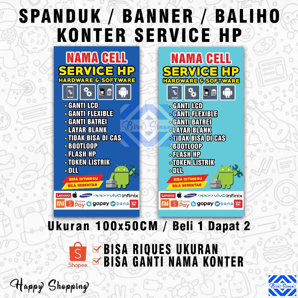 Jual Banner Spanduk KONTER SERVICE HP WARNA BIRU Ukuran 100X50CM BELI 1 ...