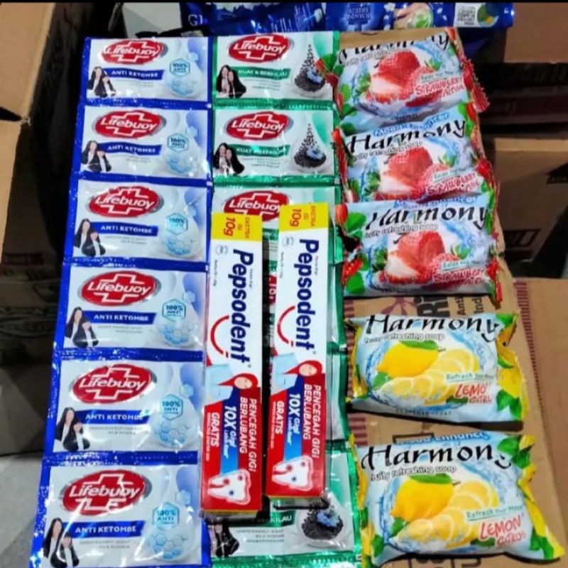 Jual PAKET LENGKAP MANDI (2 RENTENG SHAMPO LIFEBUOY,5 PCS SABUN HARMONI ...