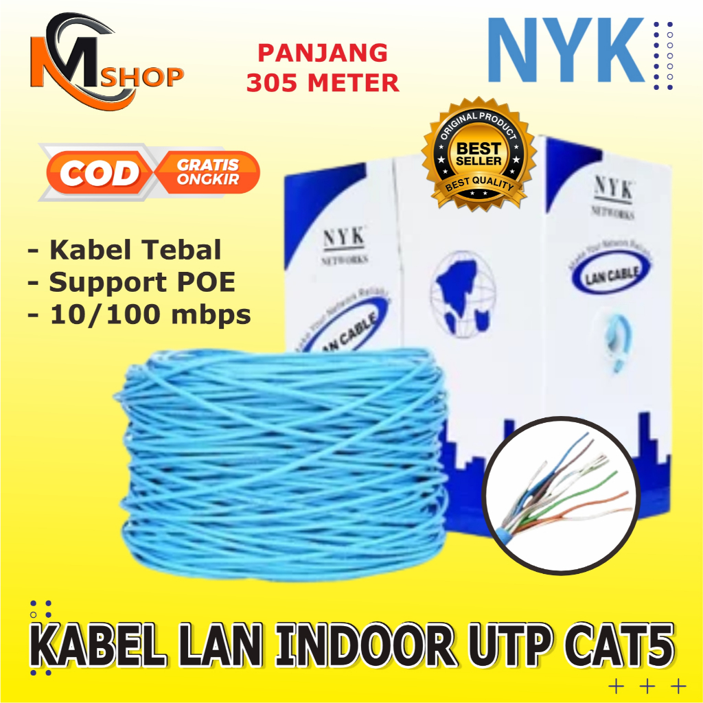 Jual Kabel Lan NYK Cat 5 5A UTP Indoor Roll 305M - Cable RJ45 305 Meter | Shopee Indonesia