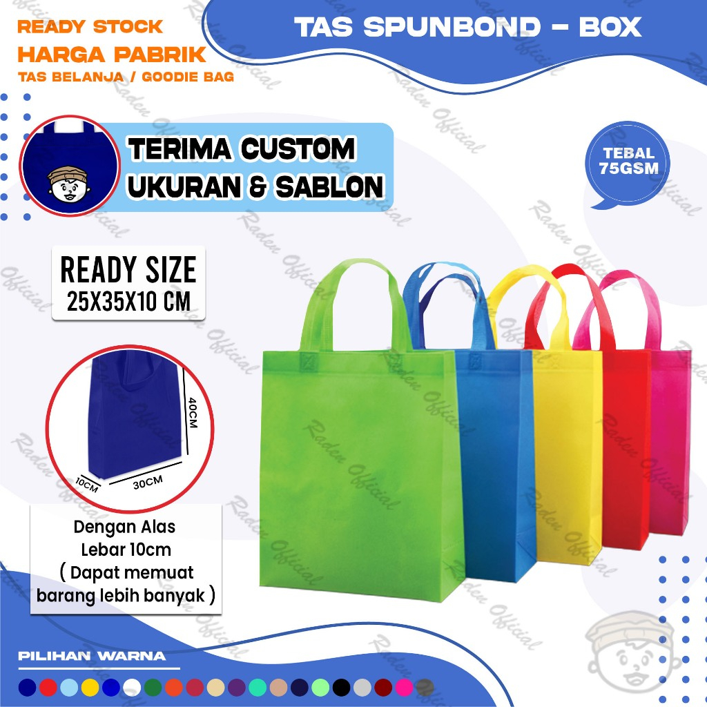 Jual Goodie Bag Tas Belanja Spunbond HBPA Kotak Box Ukuran 25x35x10 ...
