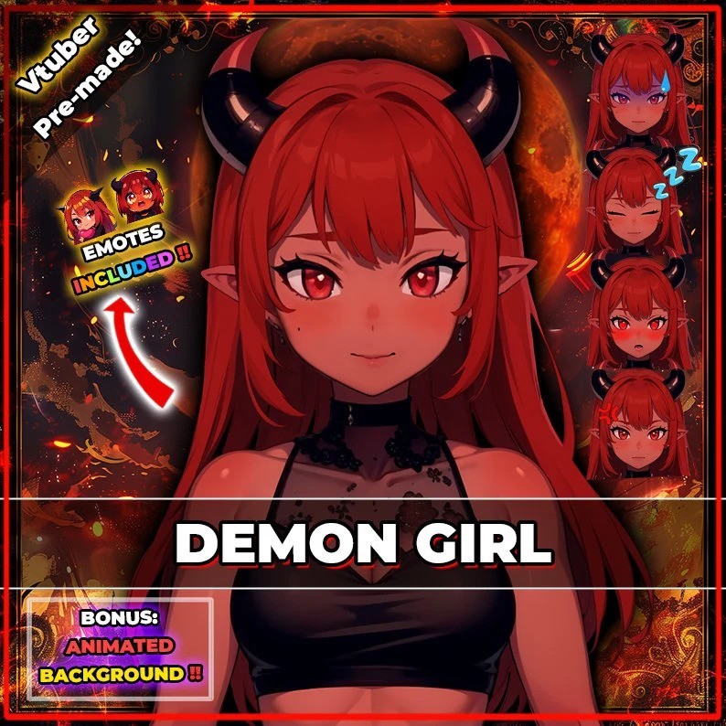 Jual Vtuber / Live2d (Premade & Siap Pakai) - Red Haired Demon Succubus ...