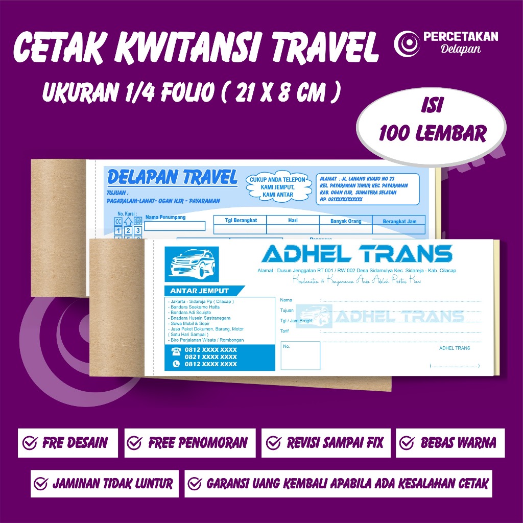 Jual tiket travel 21x8 cm kwitansi travel custom | Shopee Indonesia