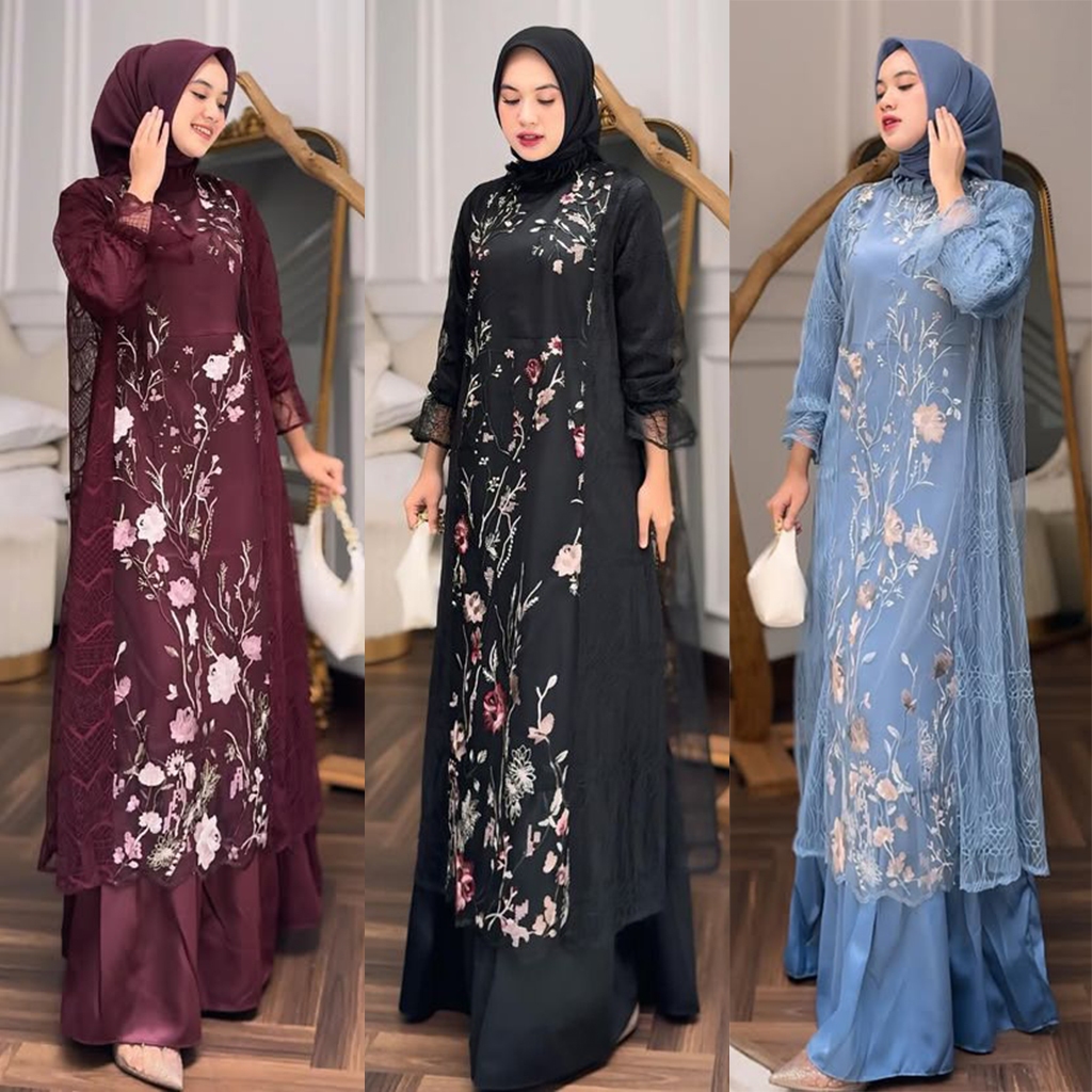 Jual Gamis Brokat Burgundy Remaja Gamis Kondangan Kekinian Dress Pesta ...