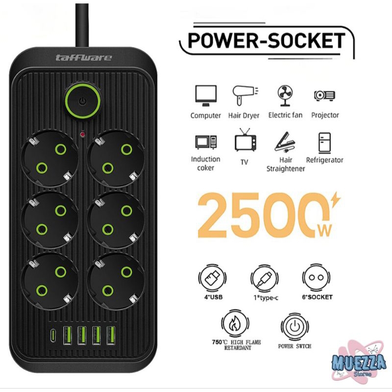 Jual Muezza Powerpot 2500W Power Strip Power Socket USB Charger 2 Meter/ Power Socket Elektrik 4 ...
