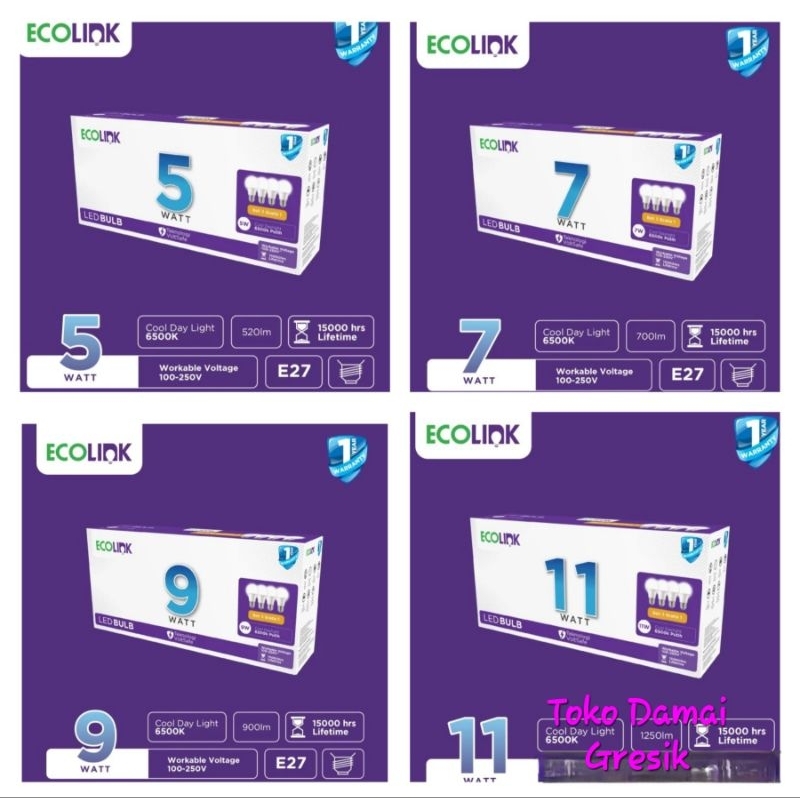 Jual Ecolink Led Bulb Multipack Paket (3+1) Daylight 6500K 5w 7w 9w 11w ...