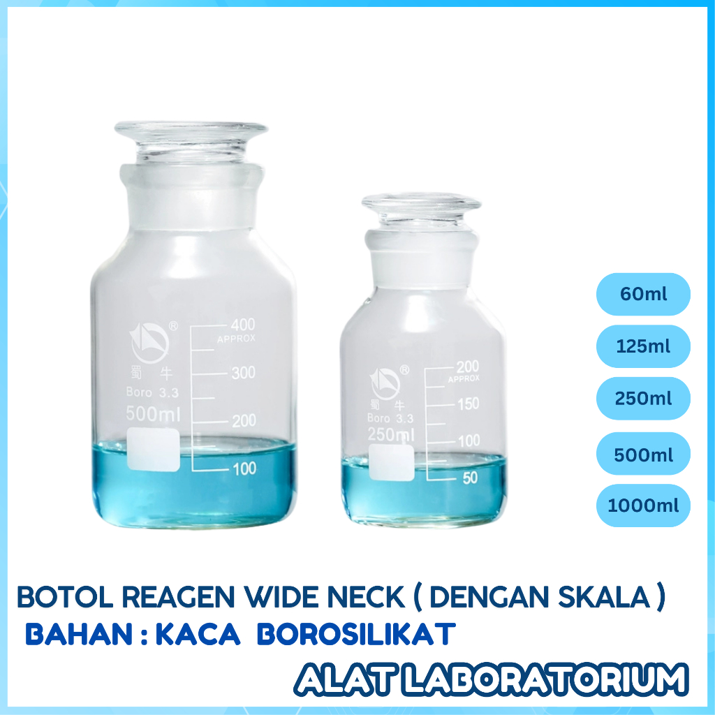 Jual BOTOL REAGEN KACA BOROSILIKAT SKALA ( WIDE NECK ) BOROSILICATE ...