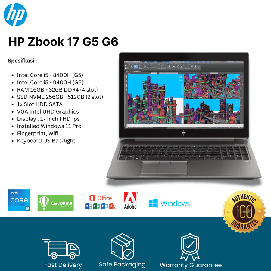 Jual Laptop HP ZBOOK 17 G5 Core i7 GEN8 Profesional Design Layar 17 ...