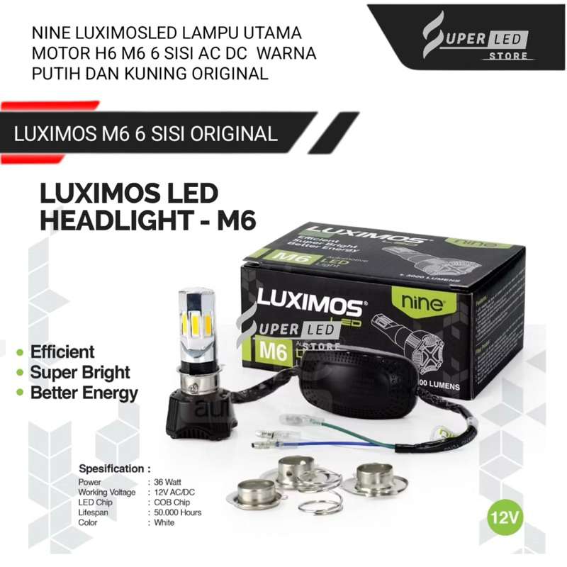 Jual NINE LUXIMOS LED LAMPU UTAMA MOTOR M6 6 SISI CAHAYA LAMPU PUTIH KUNING SOCKET H6 H4 H7 AC ...