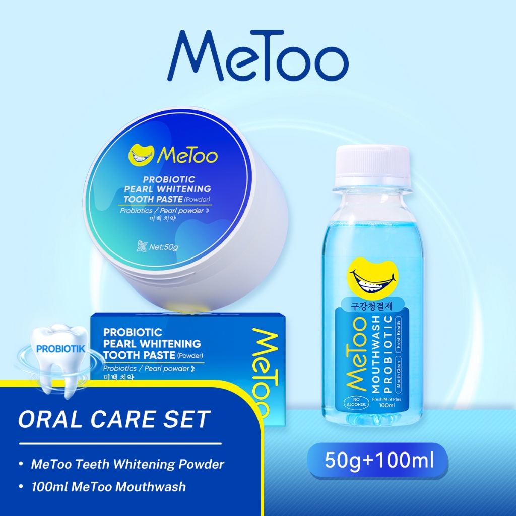 Jual [BPOM] MeToo Teeth Whitening Powder+ Fresh Mint Mouthwash 100ml ...