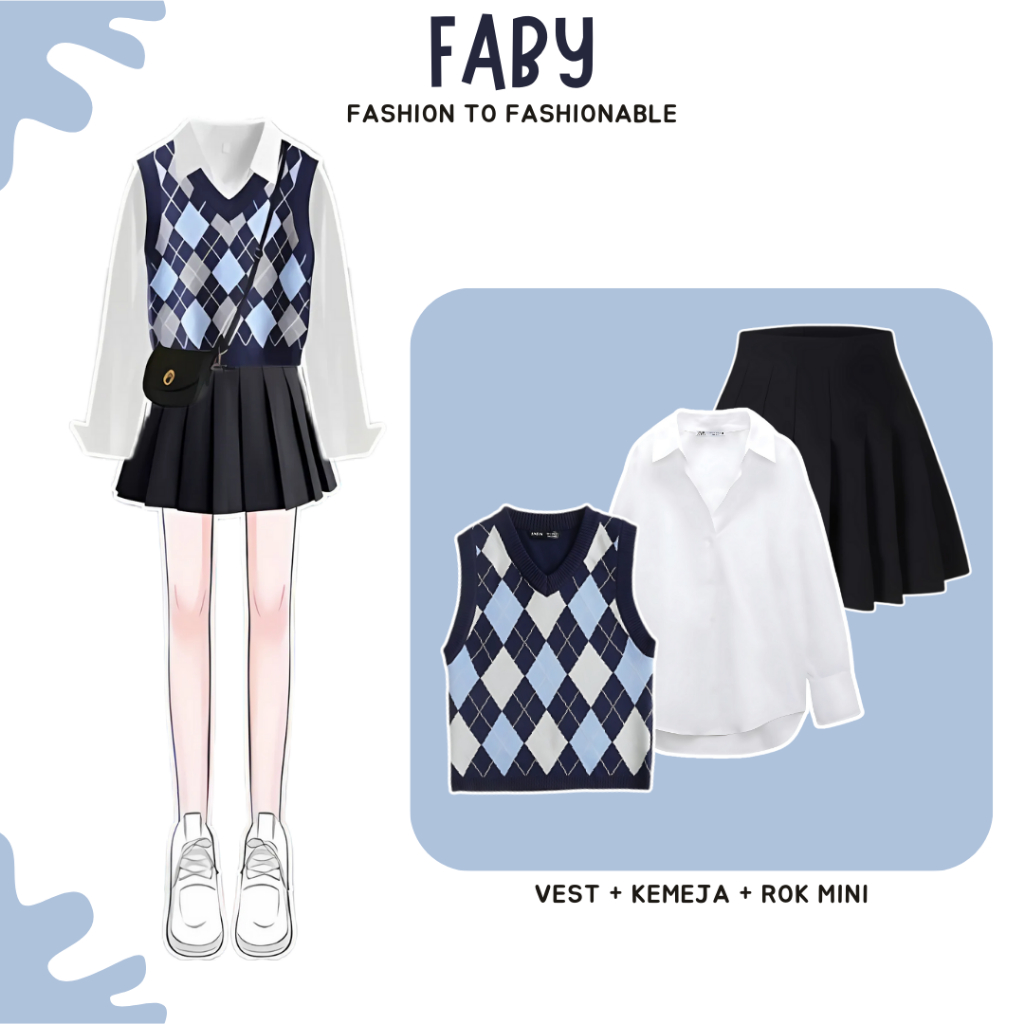 Jual Faby One Set Outfit Korean Style 3in1 Ootd Hangout Kekinian ( Vest ...