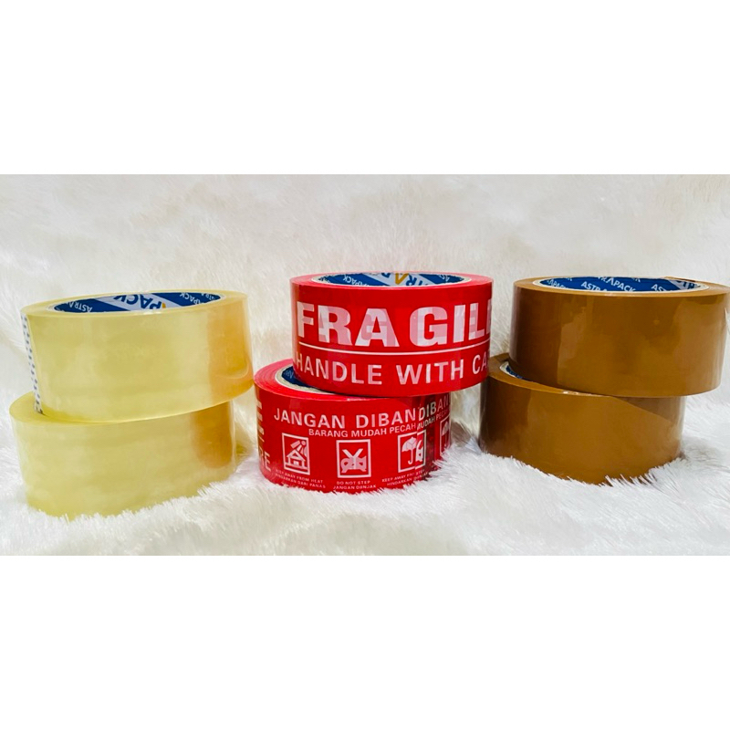 Jual Lakban Bening / Coklat 100 Yard X 45MM & Lakban Fragile Merah 100 ...
