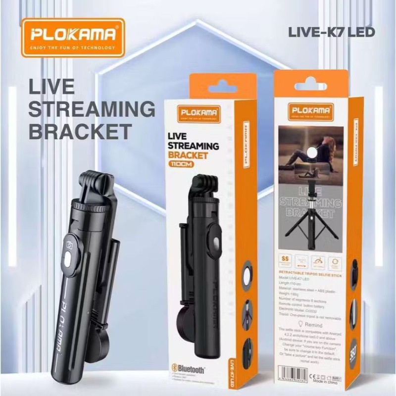 Jual PLOKAMA K7 LED Tongsis Tripod 3 in 1 105cm 1 meter Selfie Stick Remote Bluetooth Portable ...