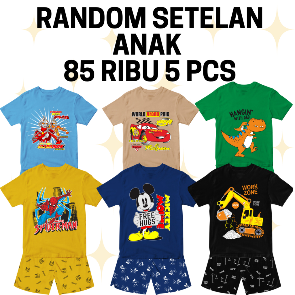 Jual Paket Baju Setelan Random Anak Laki Keren - Set Kaos Harian Cowok ...