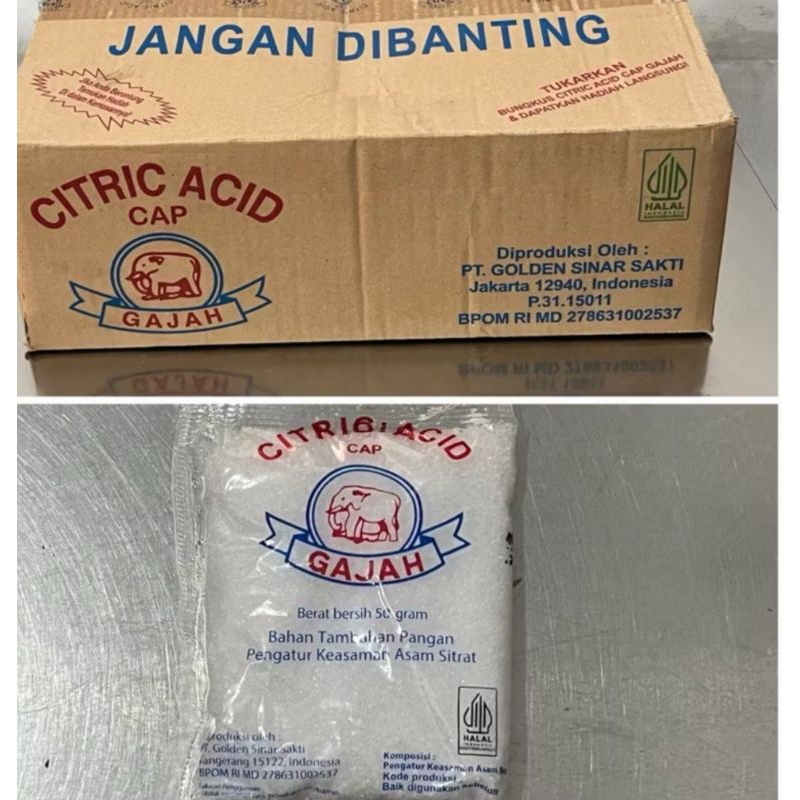 Jual citric acid citrun cap gajah 50gram / citrun asam sitrat pemutih ...