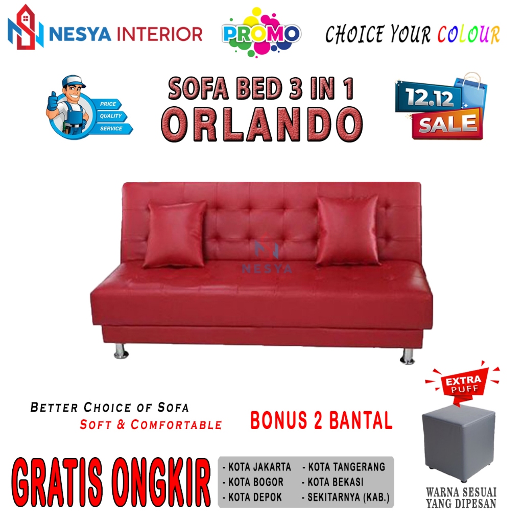 Jual SOFA BED ORLANDO FLAT (1 PUFF) by NESYA INTERIOR | Shopee Indonesia