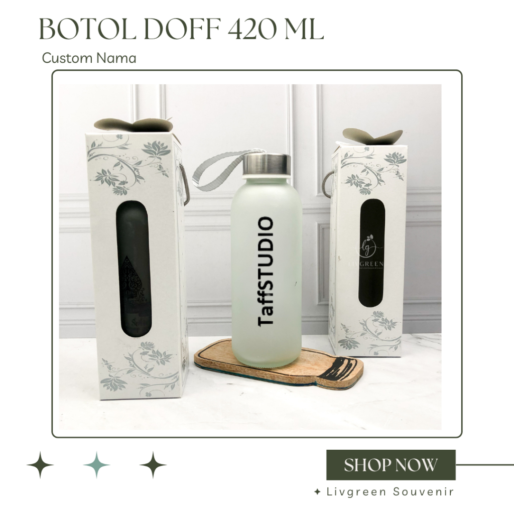Jual Souvenir Corporate Botol Kaca Doff 420 ml Custom Nama Kemas Box ...