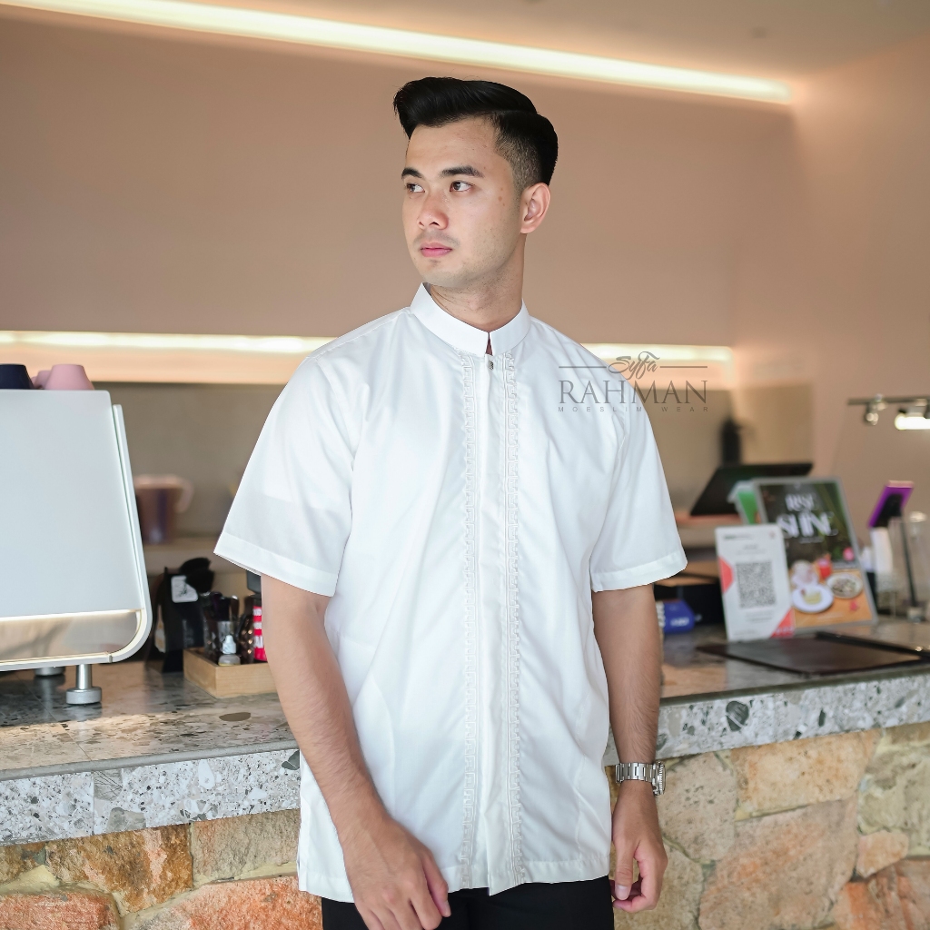 Jual Syfa Rahman - Baju Kemeja Koko Bordir Broken White Lengan Pendek ...
