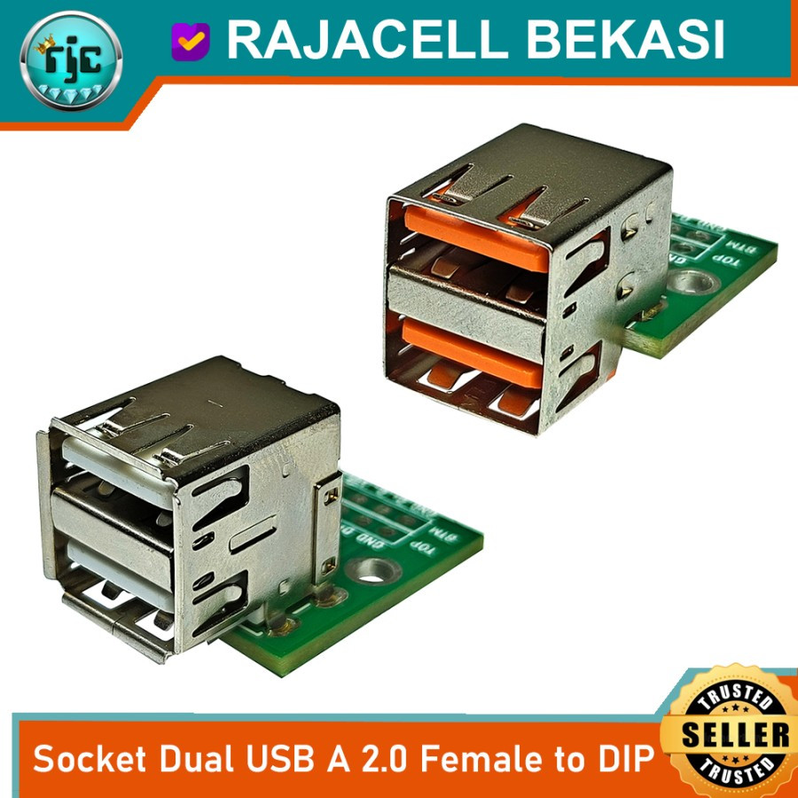 Jual Socket Double Port Soket Dual USB A Female 2.0 to DIP PCB Adapter ...