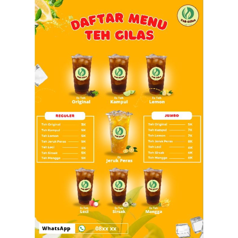 Jual custom menu minuman es teh pesanan kak wahyu cetak A4 + laminasi ...