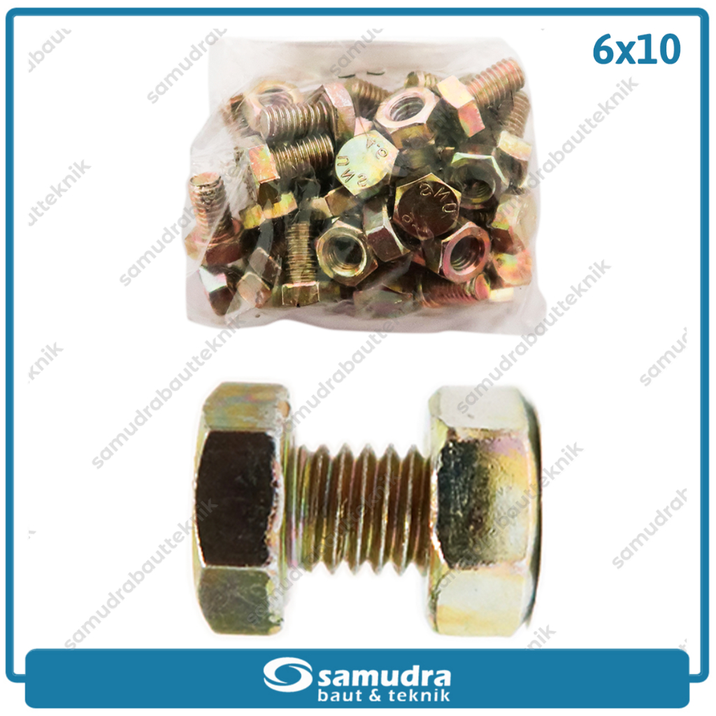 Jual JP Baut Mur Hex M6 x 10 mm isi 25 pcs Kepala Kunci 10 Hexagon Besi Kuning | Shopee Indonesia