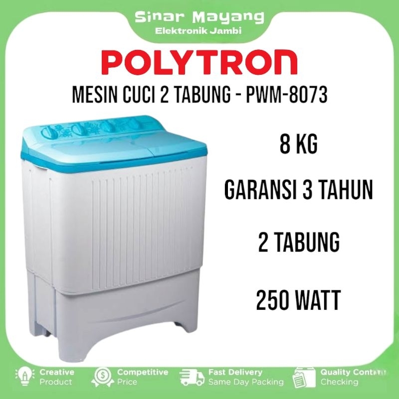 Jual Mesin Cuci POLYTRON PWM-8073/ Mesin Cuci 2 Tabung 8kg/ Garansi ...