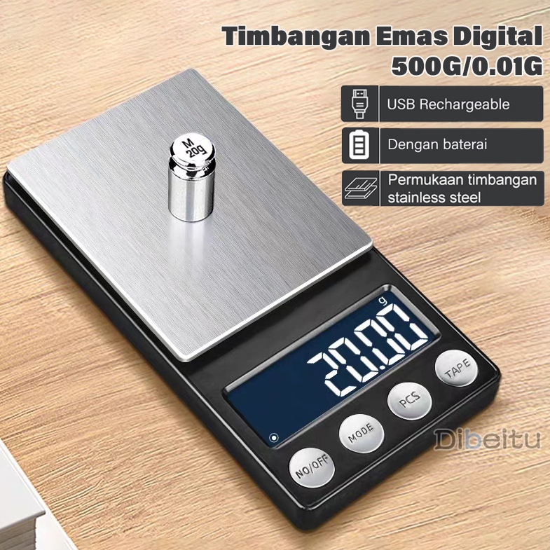 Jual Timbangan Digital Akurasi 0.01g max 500g Emas Obat USB Rechargeable Permata Bumbu Dapur ...