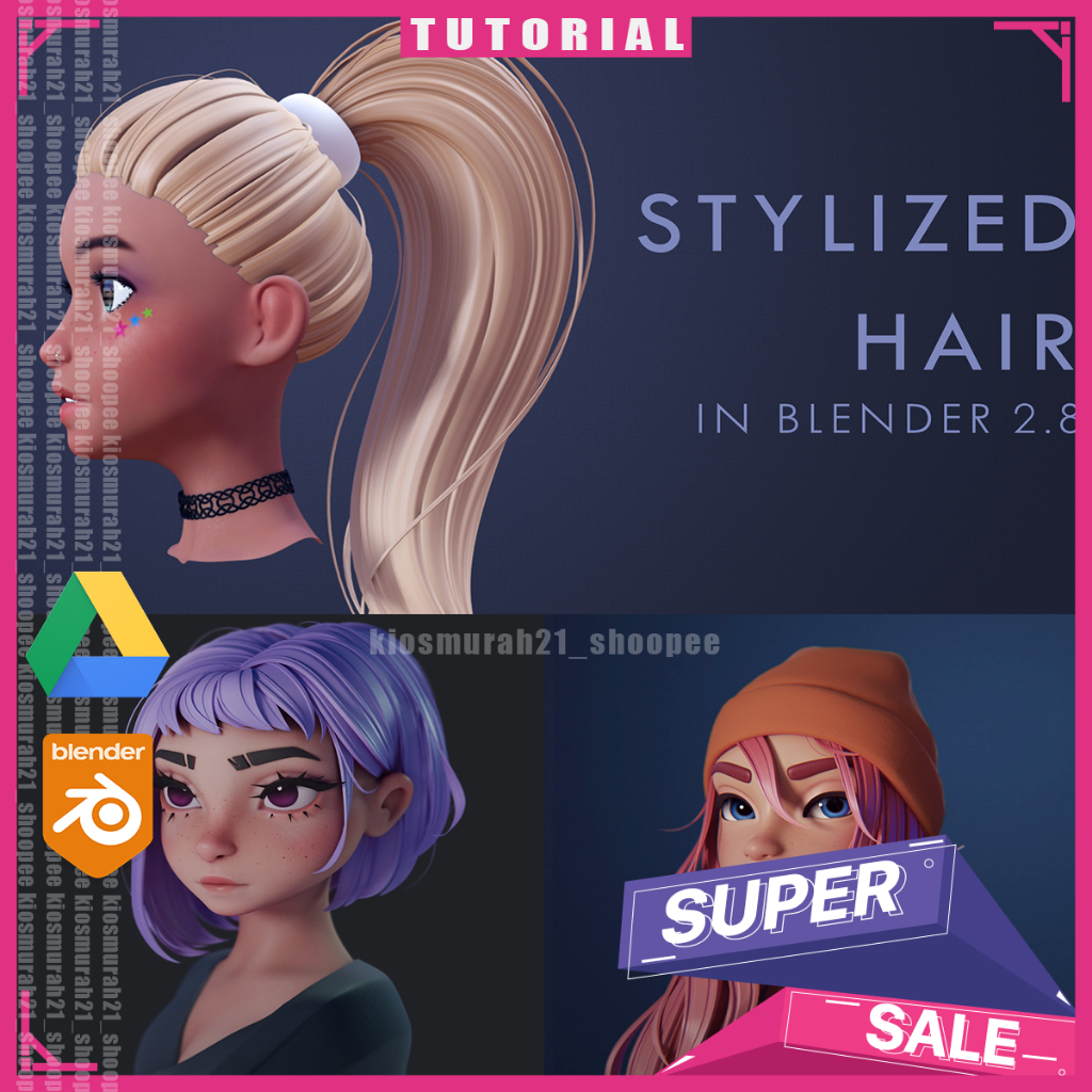 Jual Blender 3D - Modeling Stylized Hair in Blender 3D Blender Tutorial ...