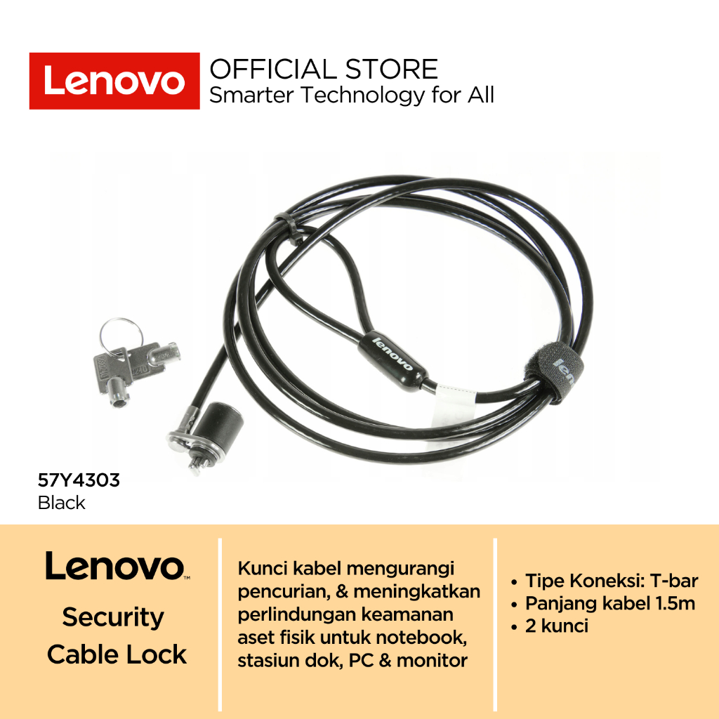 Jual Lenovo Security Kensington Cable Lock 57Y4303 Black Kabel pengaman ...