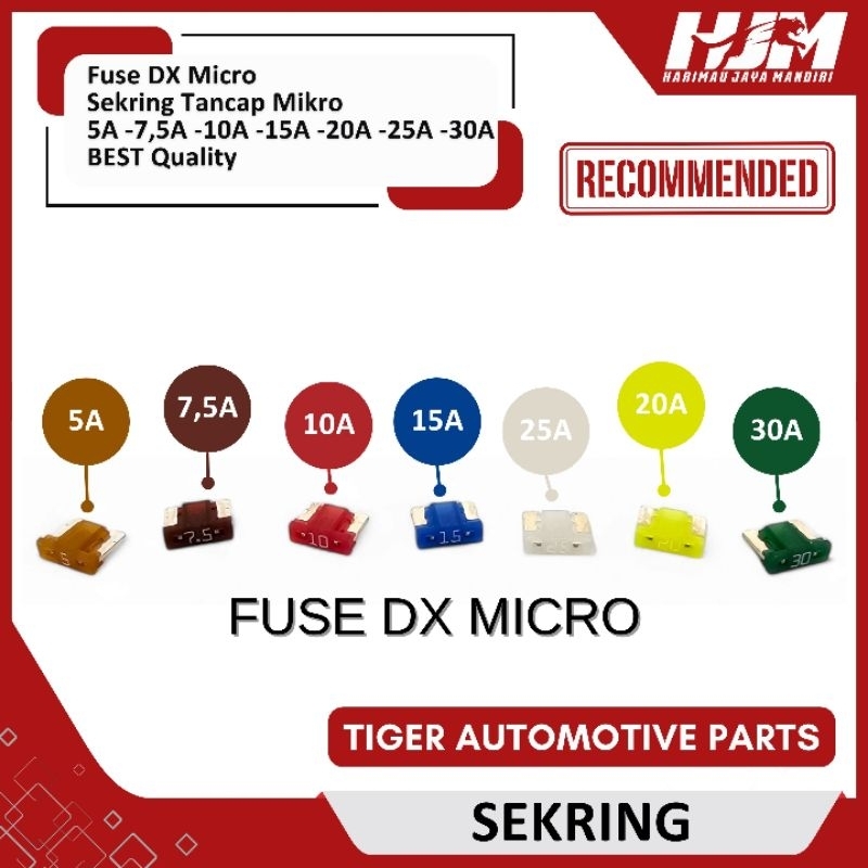Jual Fuse DX MICRO ORIGINAL- Sekring Sikring Tusuk Tancap Mikro Buntung 5A 7,5A 10A 15A 20A 25A ...