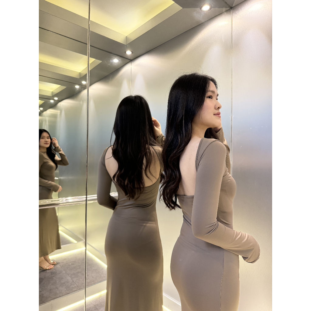 Jual Aesthea Metaphor Deluna Backless Dress Elegan Style Dress Lengan Panjang | Shopee Indonesia