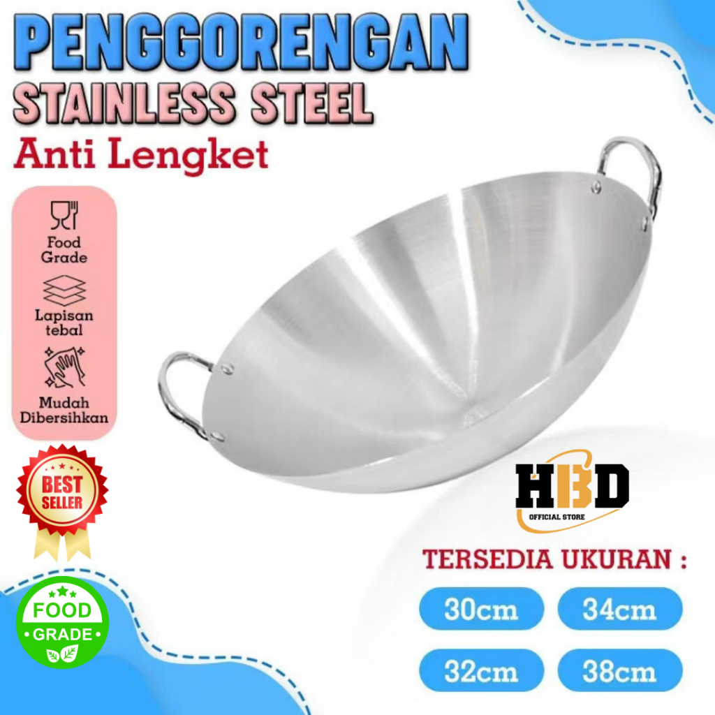 Jual “COD”Wajan Stainless steel, Anti Karat dan Lengket/wajan KitchenwareWajan penggorengan ...
