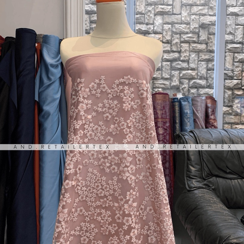 Jual Bahan Kain Brukat Mewah Tile Embroidery Sakura 2tone Motif Bunga ...