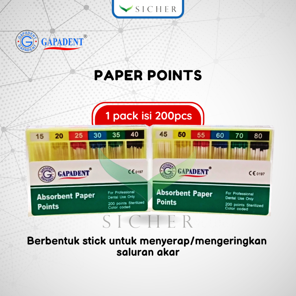 Jual Dental Absorbent Paper Point/Assorted Gapadent Papper Points Endo ...