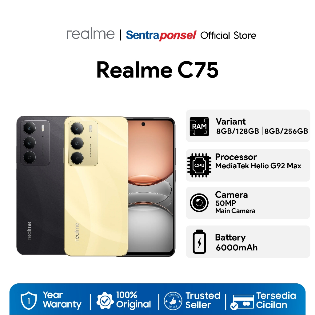 Jual Realme C75 8GB/128GB 8GB/256GB IP66/68/69 Dust & Water Resistance| Military Grade Shock ...
