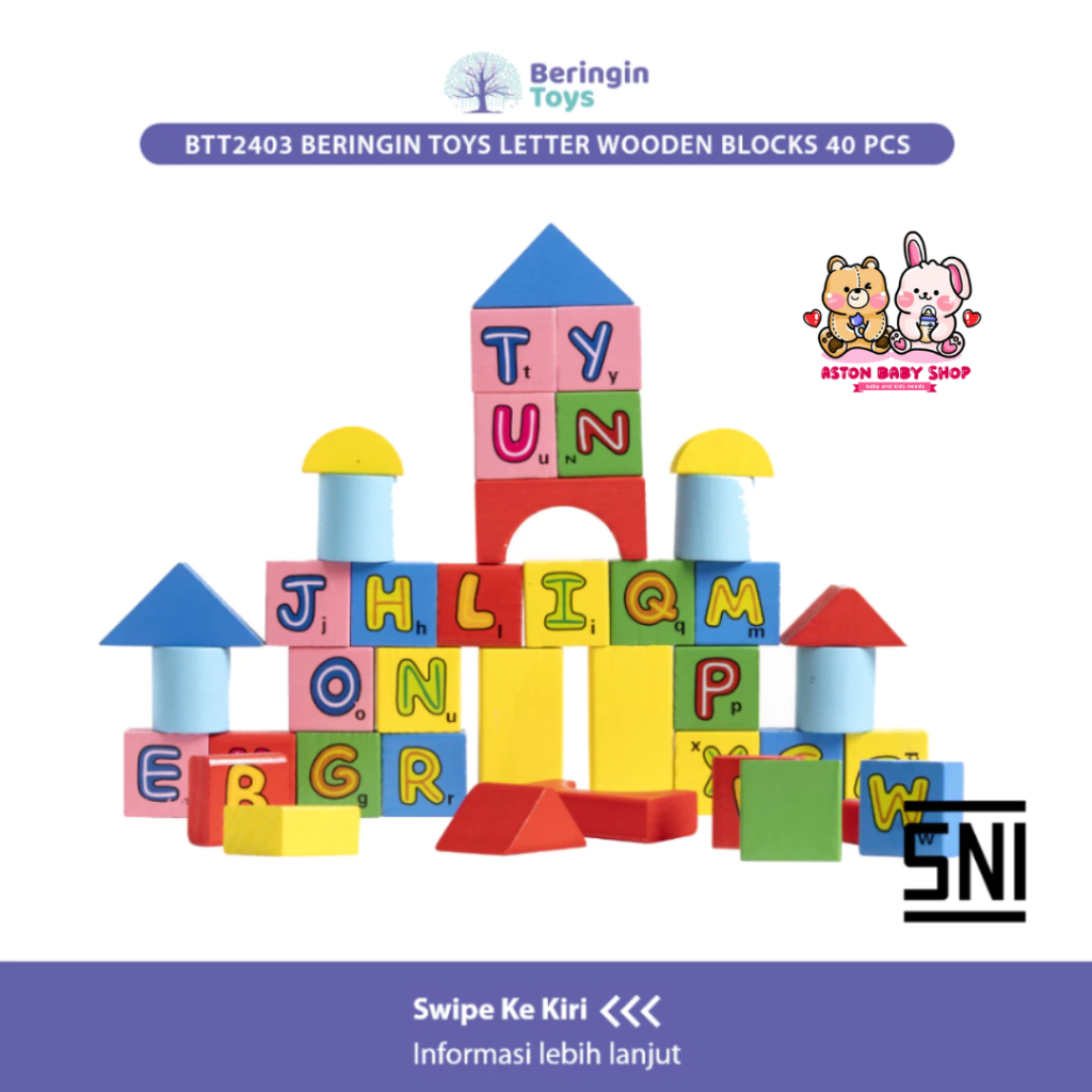 Jual Beringin Toys Letter Wooden Blocks 40 Pcs / Bricks Mainan Kayu ...