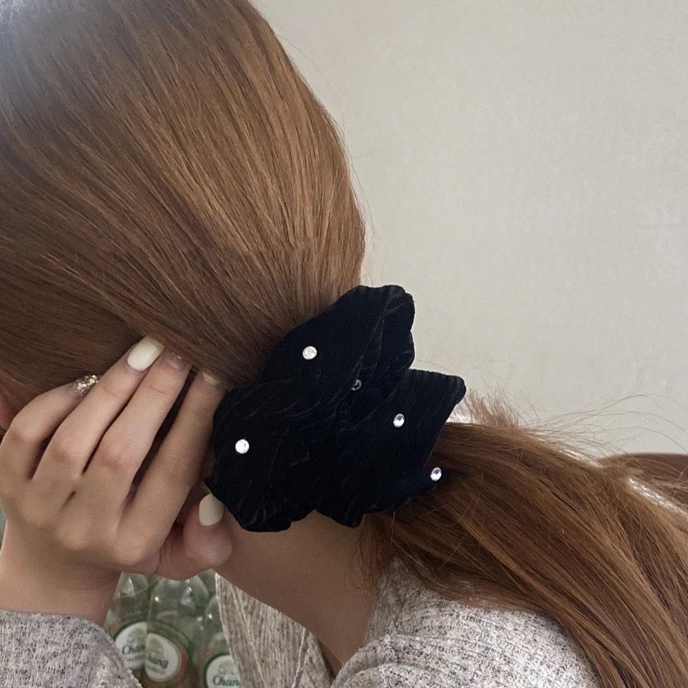 Jual MJ - IKAT RAMBUT SCRUNCHIE KOREA HIJAB CEPOL HITAM CRISTAL ...