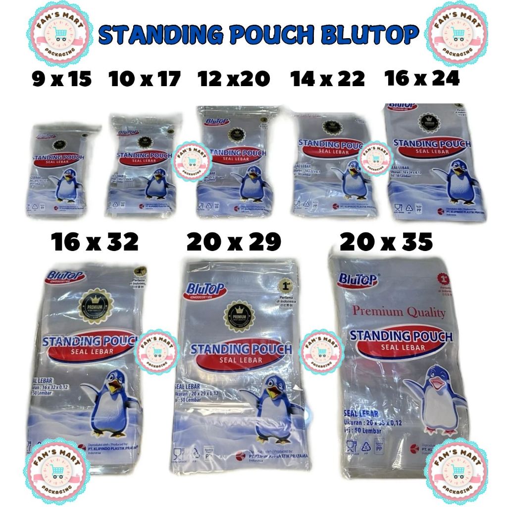 Jual Standing Pouch 14x22 Double Seal Lebar STP Ziplock Bluetop Plastik ...