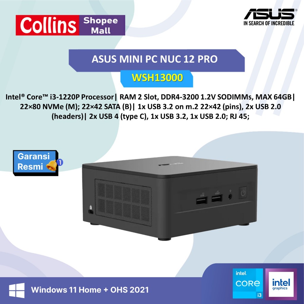 Jual ASUS MINI PC NUC 12 PRO I3 1220P 8GB 512GB W11PRO | Shopee Indonesia