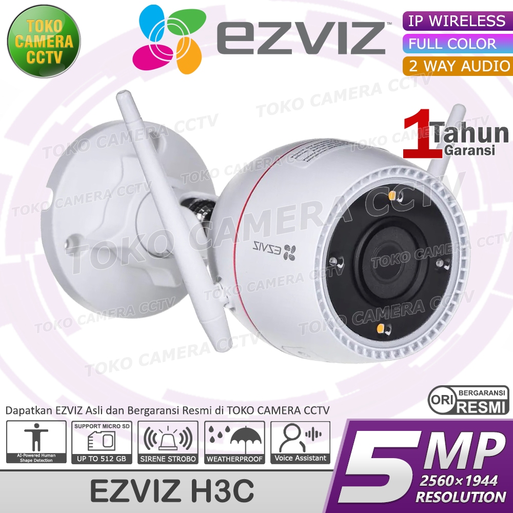 Jual WIFI CAMERA OUTDOOR STROBO EZVIZ H3C 5MP 3K KAMERA CCTV BERSUARA ...