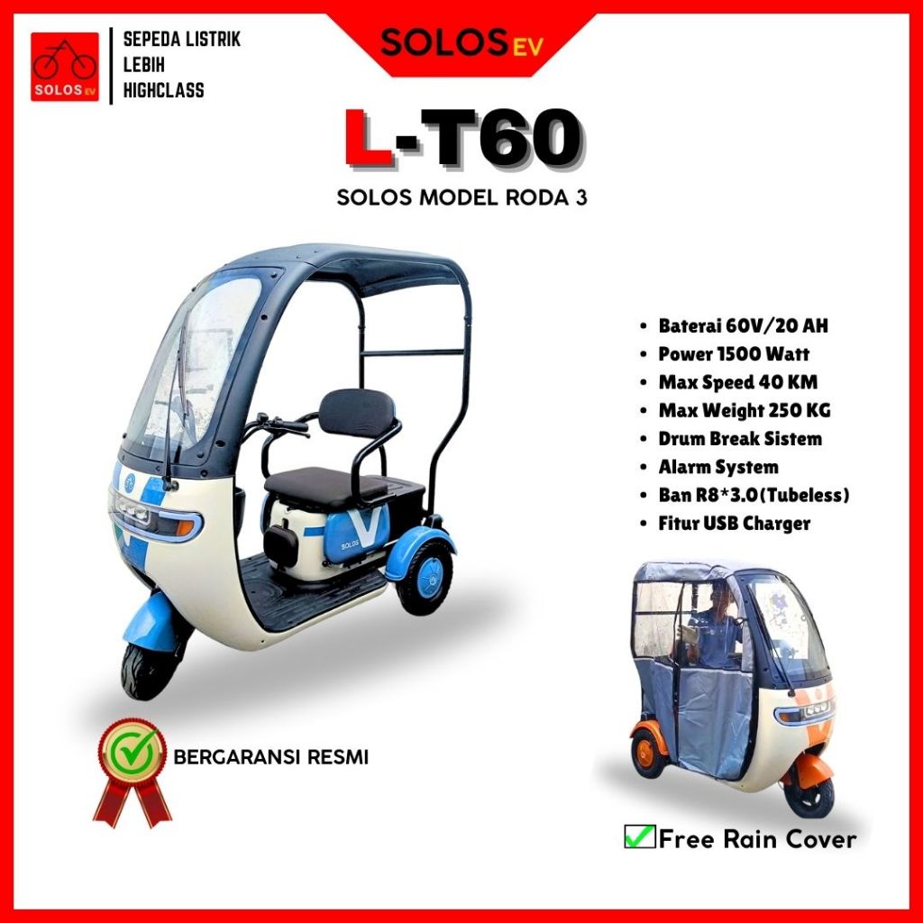 Jual Sepeda Listrik Solos Roda 3 Type L-T60 (Space 3 orang) - FREE RAIN ...